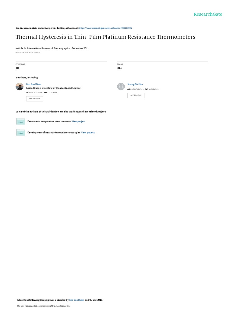 Thermal Hysteresis in Thin-Film Platinum Resistance Thermometers | PDF ...