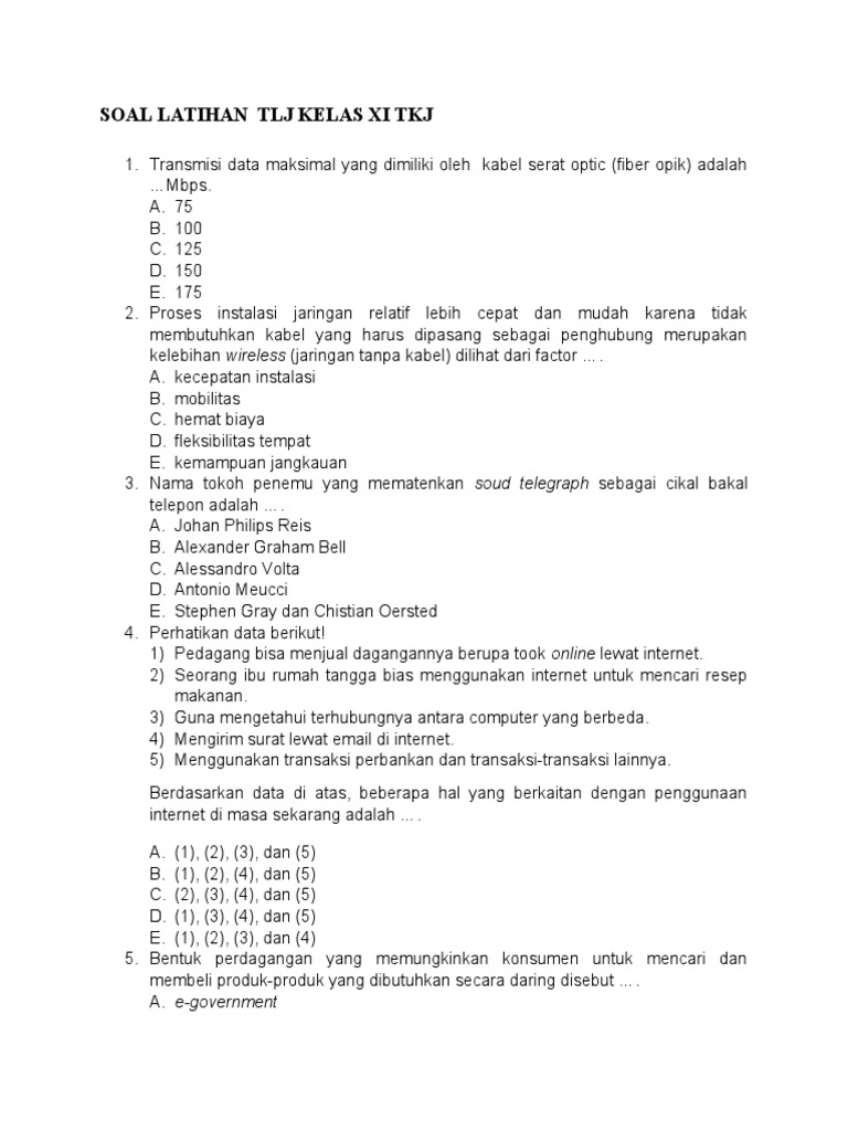 Soal Latihan TLJ Kelas Xi TKJ | PDF