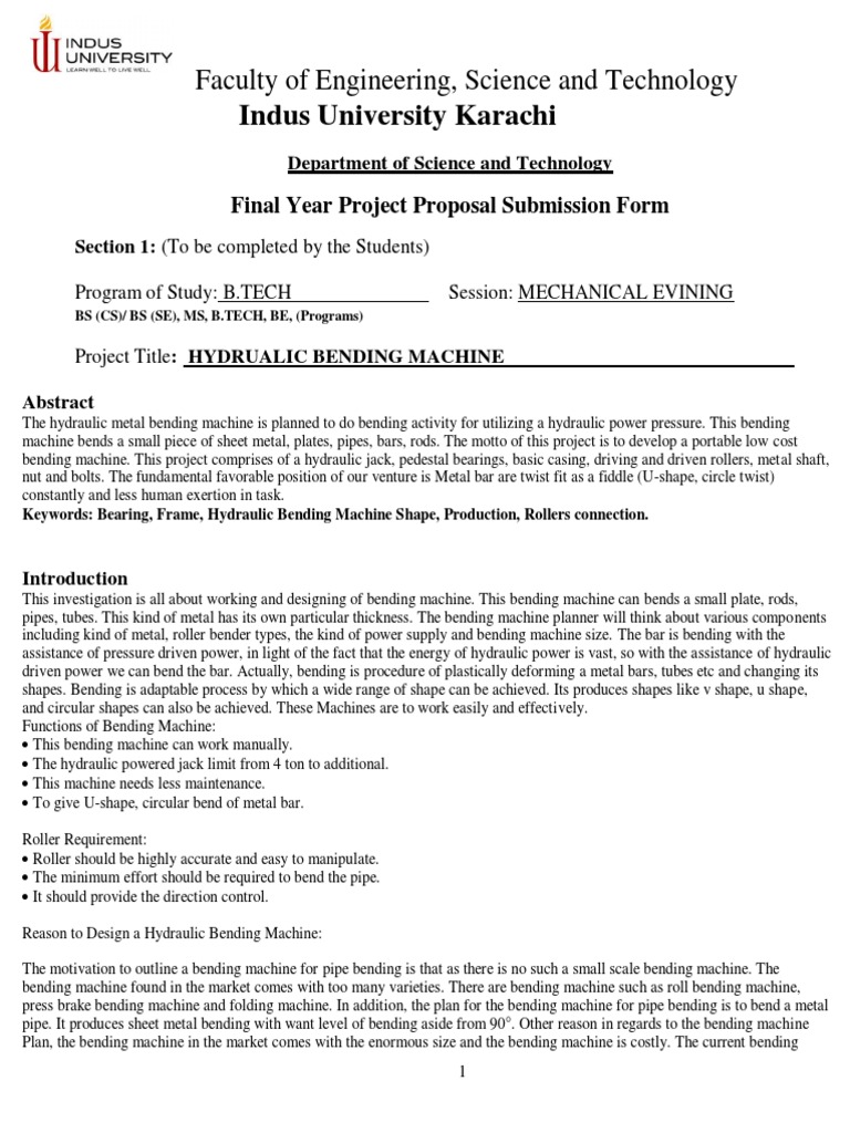 FYP-Proposal-form - 2019 Orgi | PDF | Machines | Pipe (Fluid Conveyance)