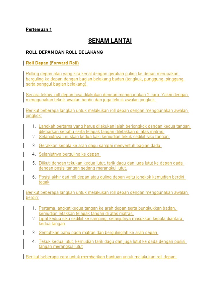 Senam Lantai, Roll Depan Dan Belakang | PDF