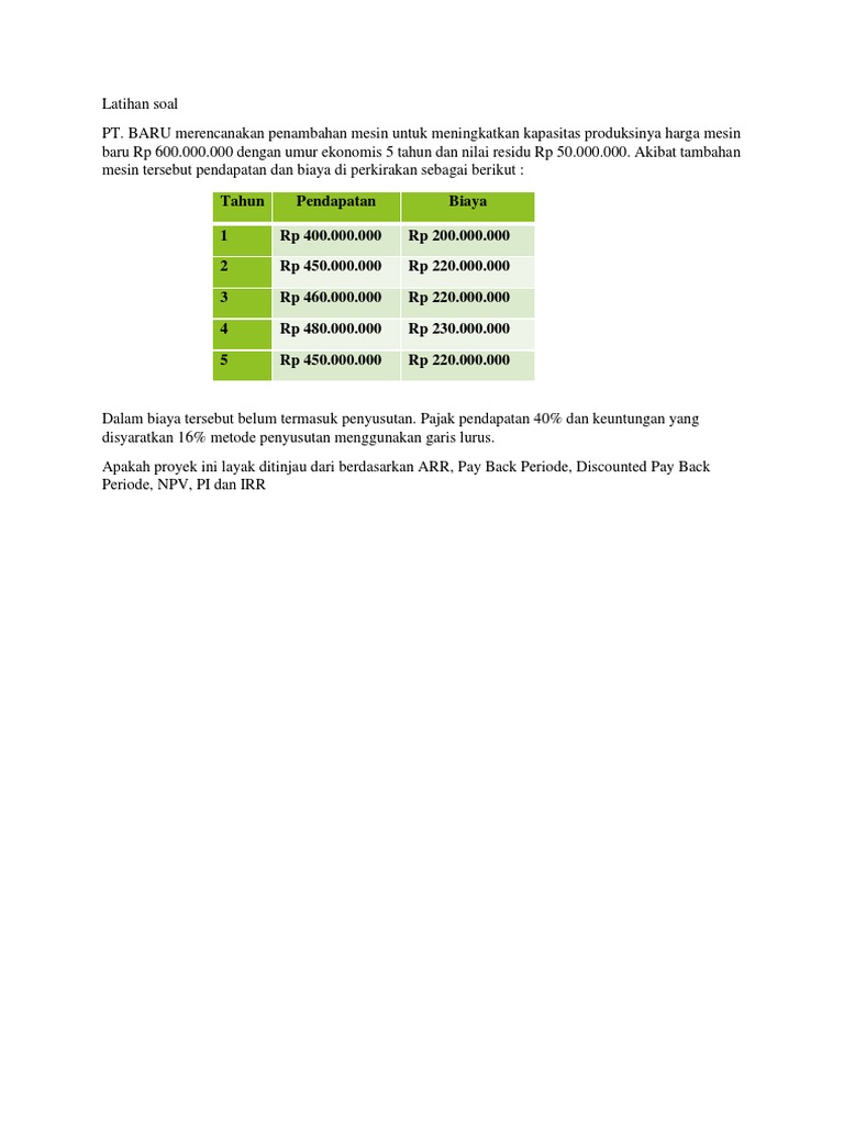 Pert-5 (Latihan Soal Capital Budgeting) | PDF