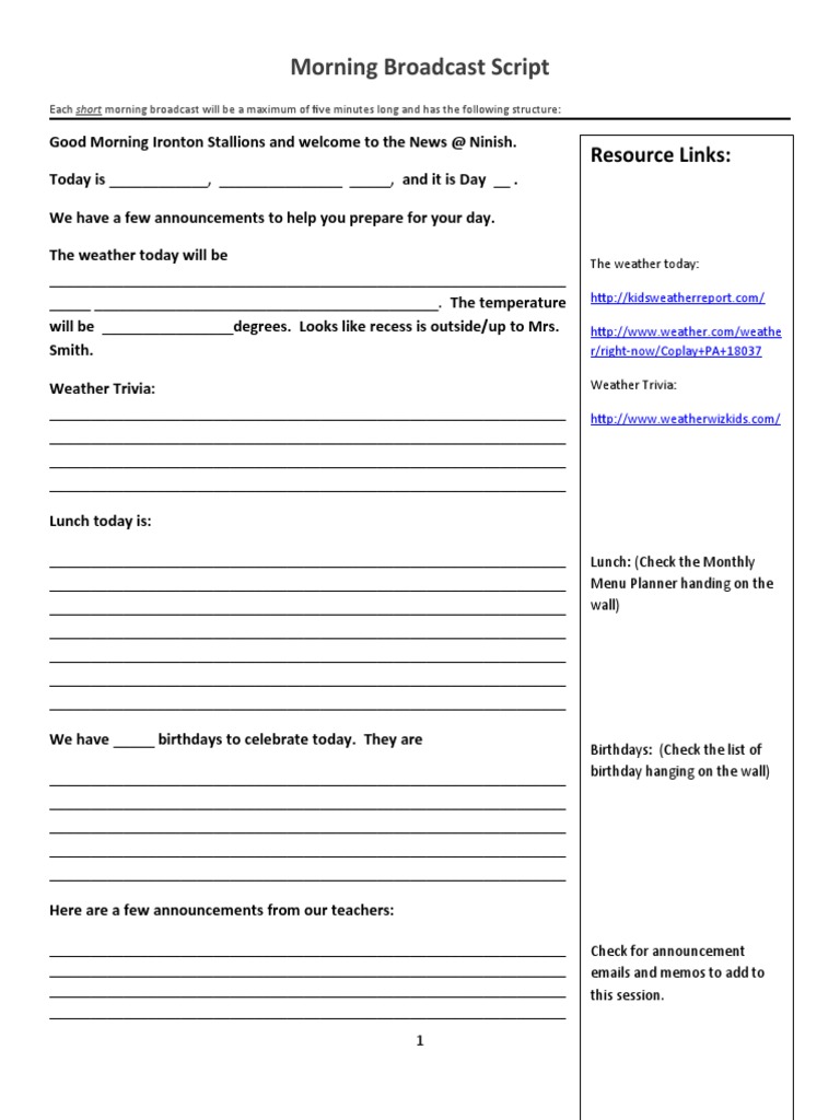 Morning Broadcast Script for Schools | PDF