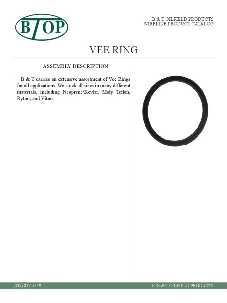 Vee Ring: B & T Oilfield Products Wireline Product Catalog | PDF ...