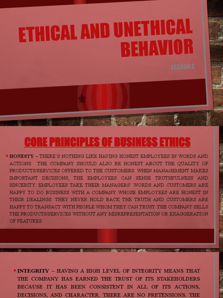 Lesson 2 Ethical and Unethical Behavior | PDF | Business Ethics | Integrity