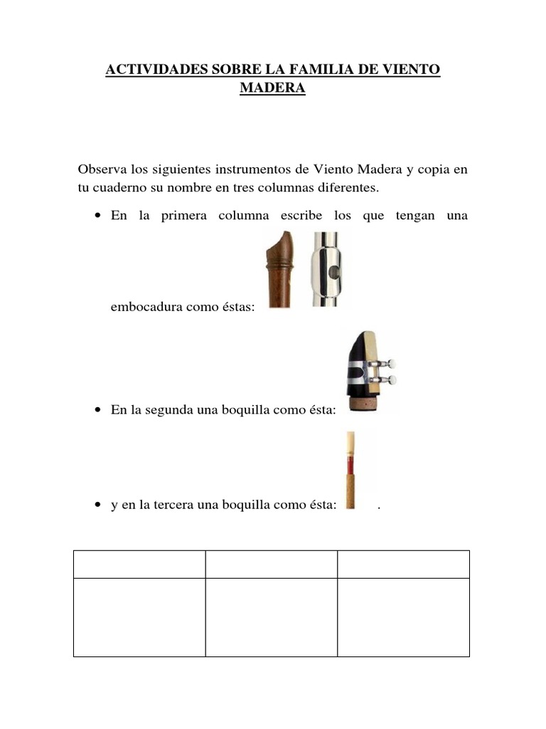 121-Actividades Sobre La Familia de Viento Madera | PDF