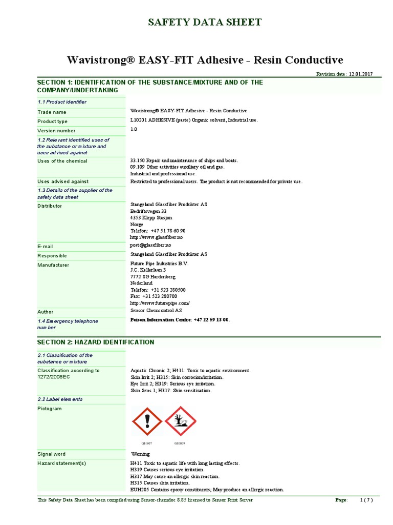 Wavistrong - EASY-FIT Adhesive - MSDS | PDF | Personal Protective ...
