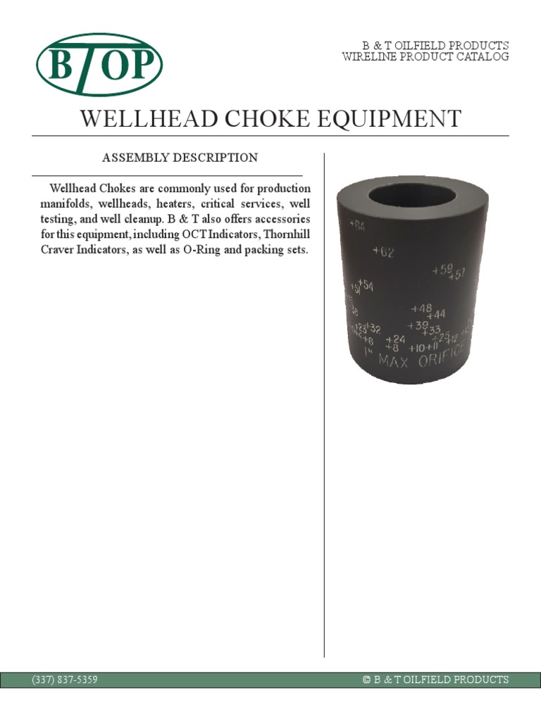 Wellhead Choke Equipment: B & T Oilfield Products Wireline Product ...