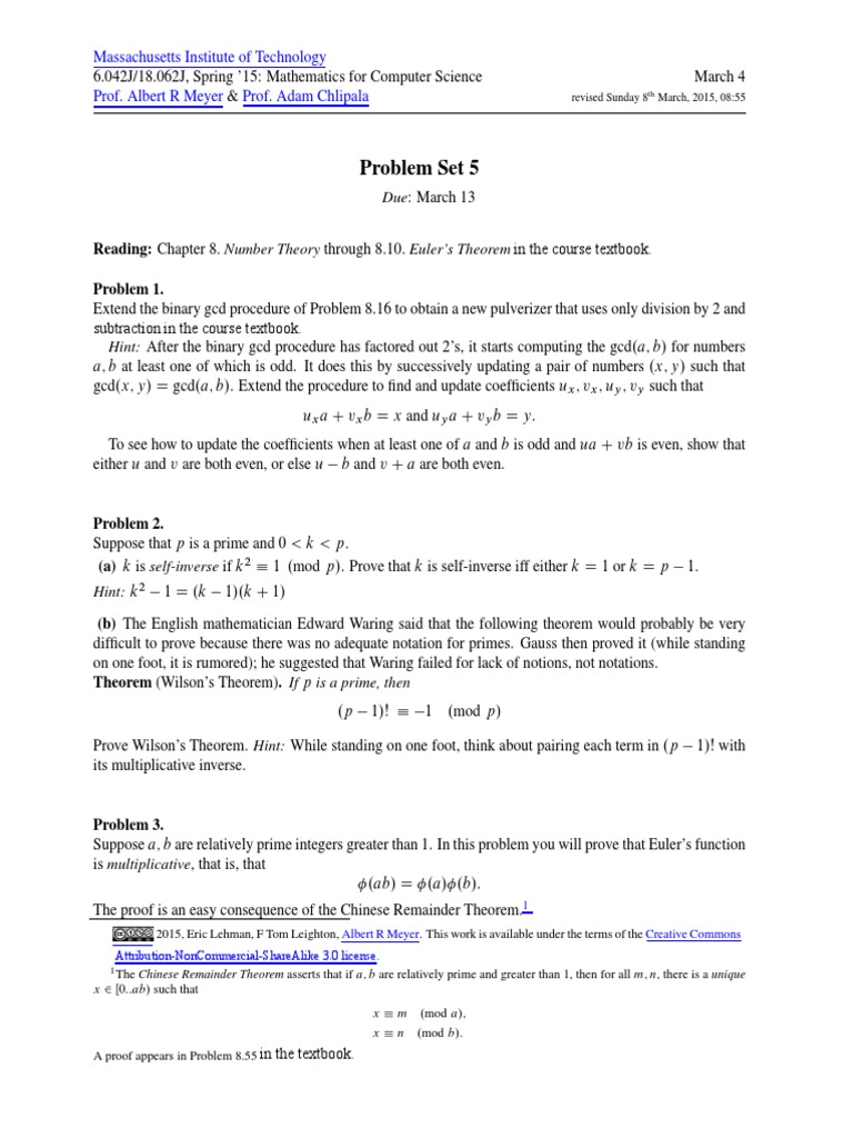 Problem Set 5: Massachusetts Institute of Technology Prof. Albert R Meyer Prof. Adam Chlipala ...