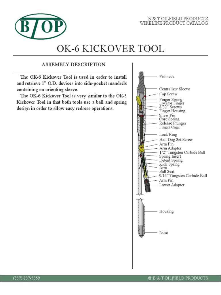 Ok-6 Kickover Tool: B & T Oilfield Products Wireline Product Catalog | PDF