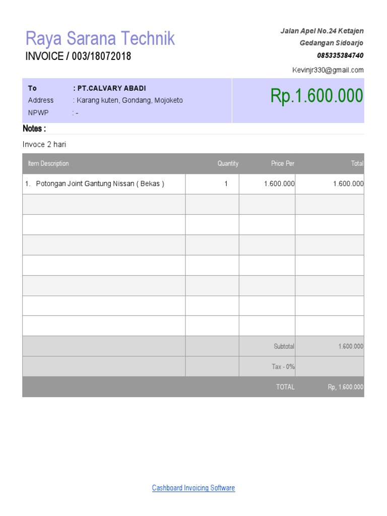 Invoice for Potongan Joint Gantung | PDF