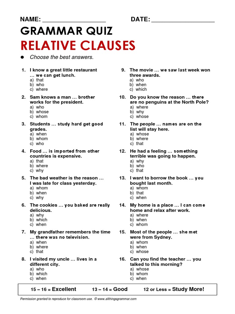 Atg Quiz Relative Clauses 20200912 | PDF