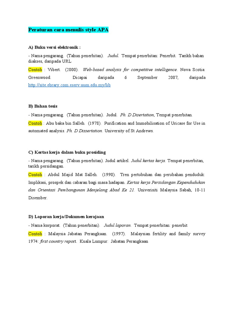 Peraturan Cara Menulis Style APA (Bab 3, M5) | PDF