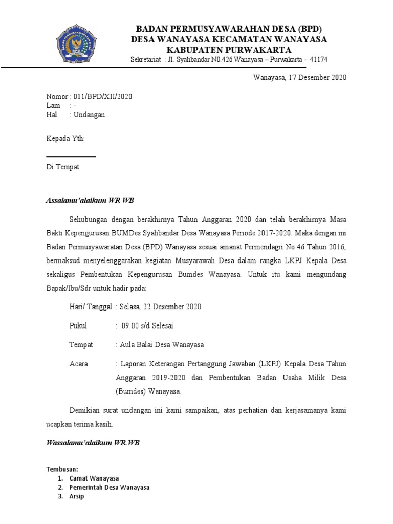 Undangan LKPJ Kades 2020 | PDF