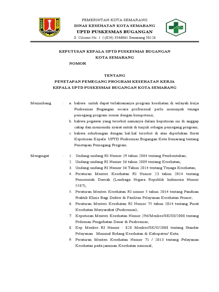 SK Pemegang Program Kesehatan Kerja | PDF