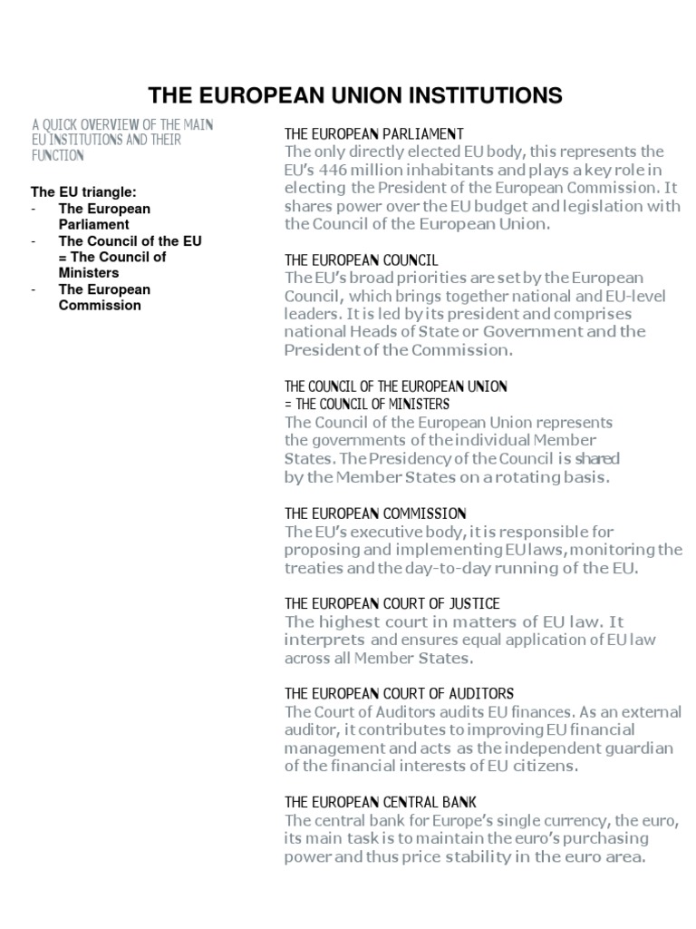 EU Institutions Overview | PDF | European Union | European Commission