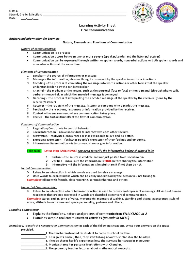 Oral Communication Activity Guide | PDF | Nonverbal Communication ...