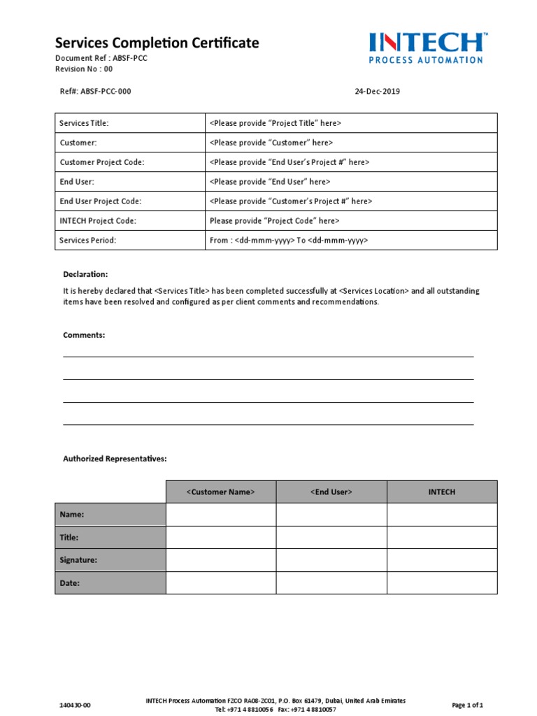 Services Completion Certificate | PDF