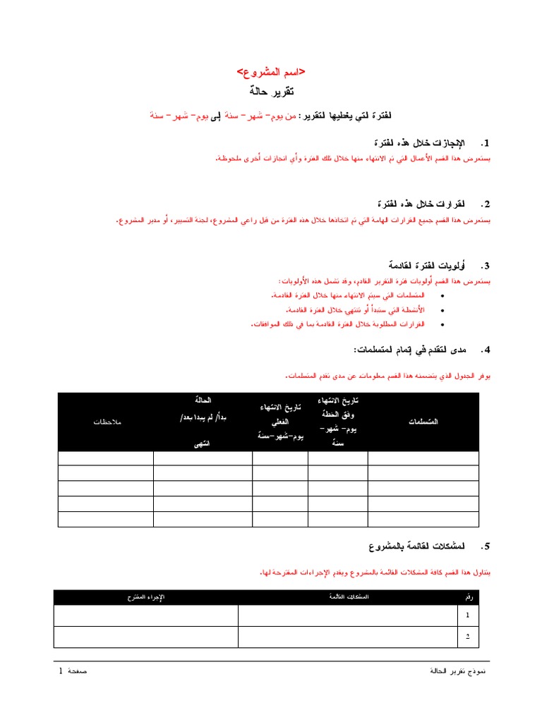 Status Report Template - Arabic | PDF
