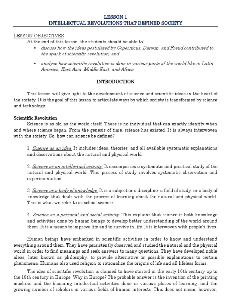 Lesson 1 - Intellectual Revolutions That Defined Society | PDF ...