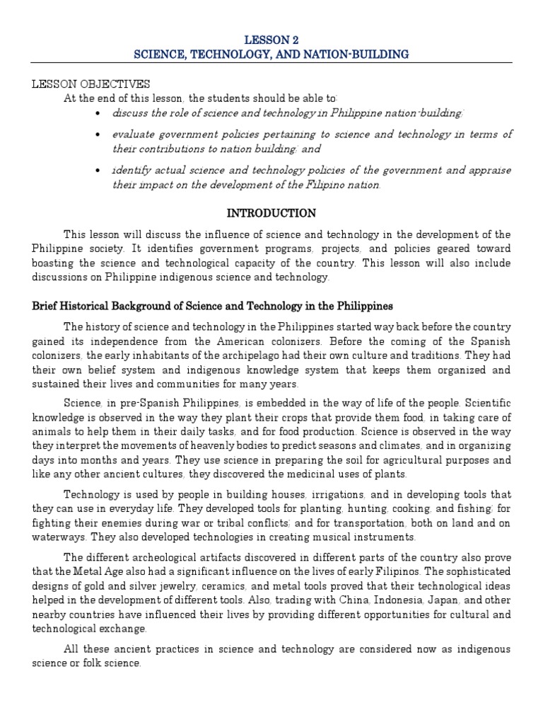 Lesson 2 - Science, Technology, & Nation-Building | PDF | Science ...