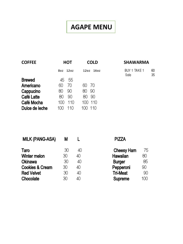 Agape Menu | PDF