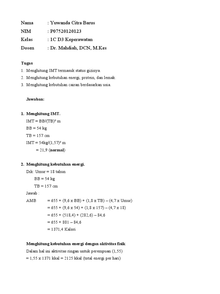 Tugas Gizi & Diet Yuwanda Citra Barus Kelas 1C D3 Kep | PDF