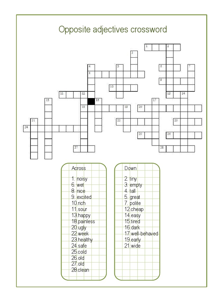 Opposite Adjectives Crossword | PDF