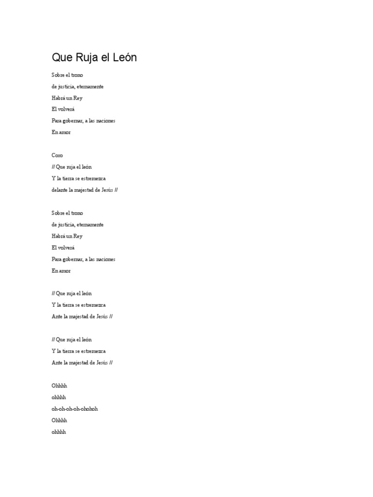 Que Ruja el León: Letra y Acordes | PDF