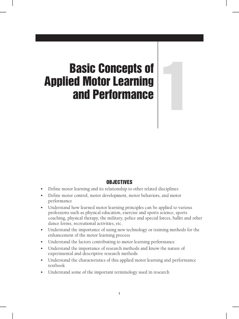 Basic Concepts of Applied Motor Learning and Performance: Objectives ...