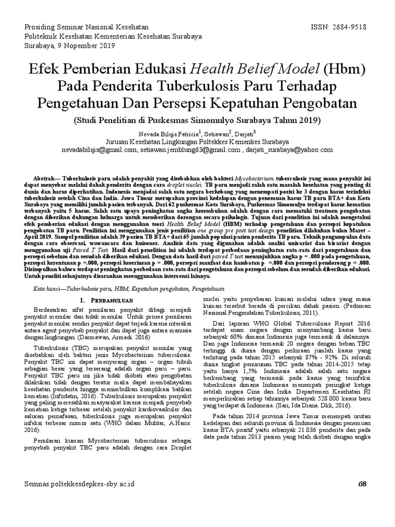Efek Pemberian Edukasi Health Belief Model (HBM) Pada Penderita Tuberkulosis Paru Terhadap ...