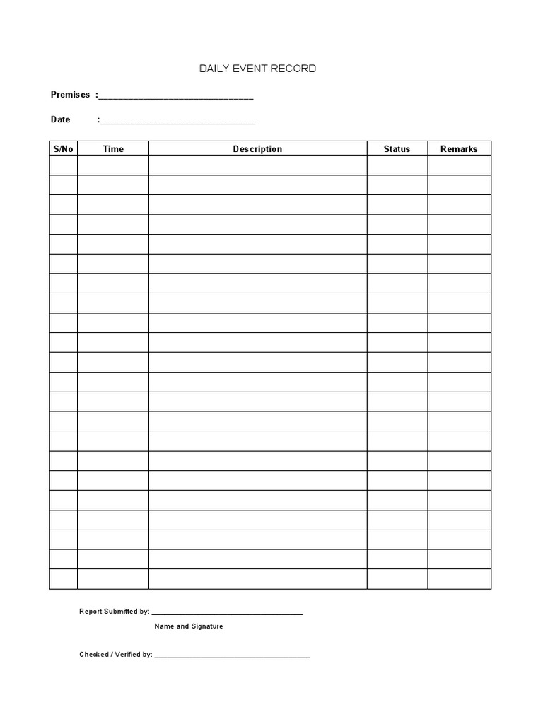Daily Event Record Form | PDF