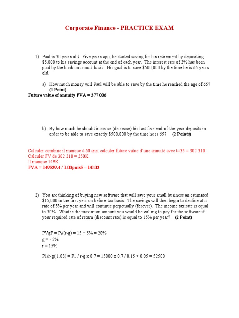 Corporate Finance - PRACTICE EXAM: (1 Point) Future Value of Annuity ...
