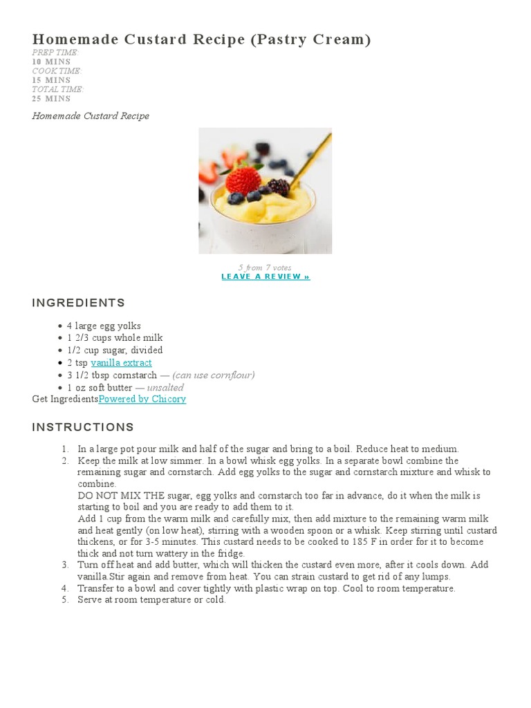 Homemade Custard Recipe (Pastry Cream) | PDF