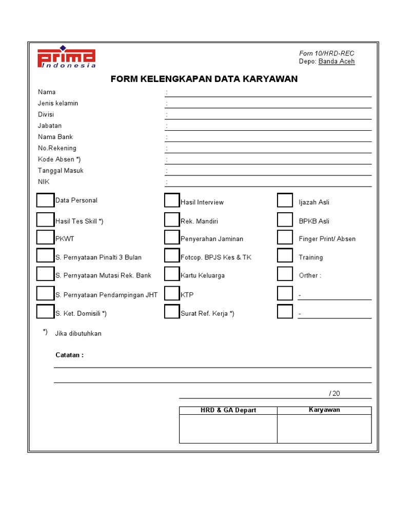 Formulir Data Karyawan HRD | PDF