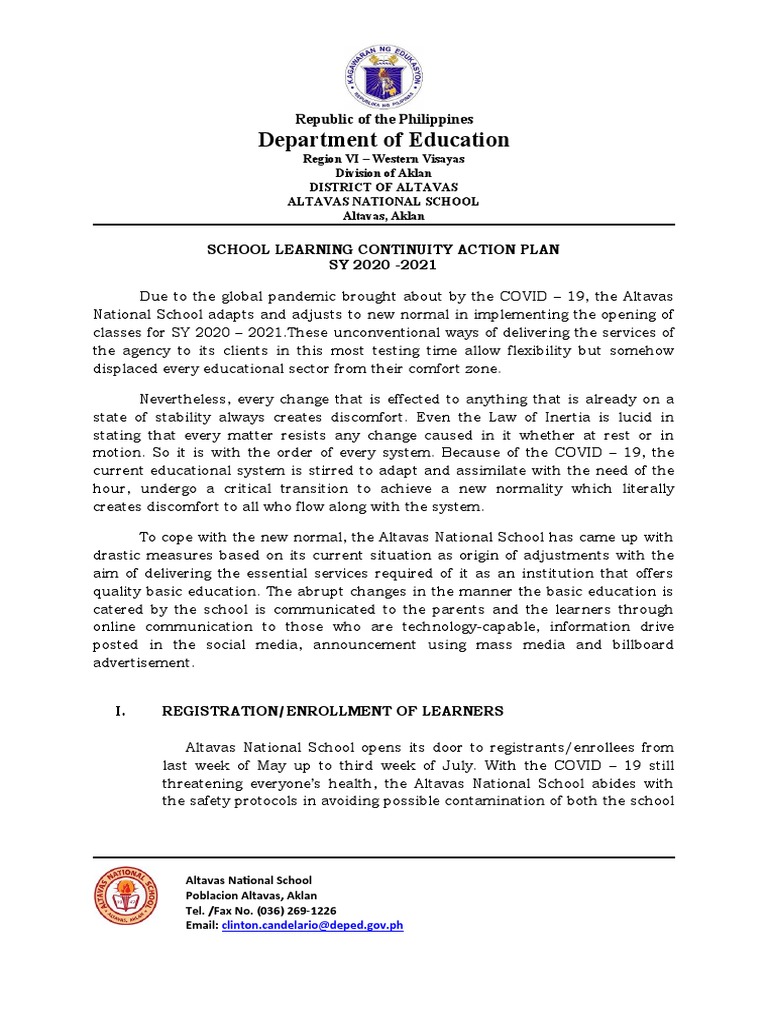 School Learning Continuity Action Plan | PDF | Educational Technology ...