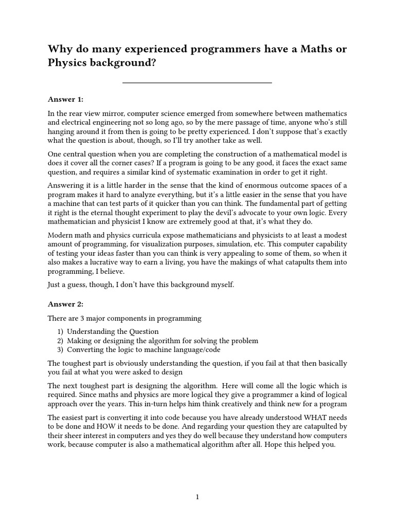 Why Do Many Experienced Programmers Have A Maths or Physics Background ...