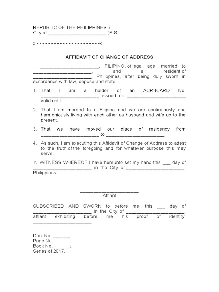 Affidavit For Change of Address (Foreigner) | PDF
