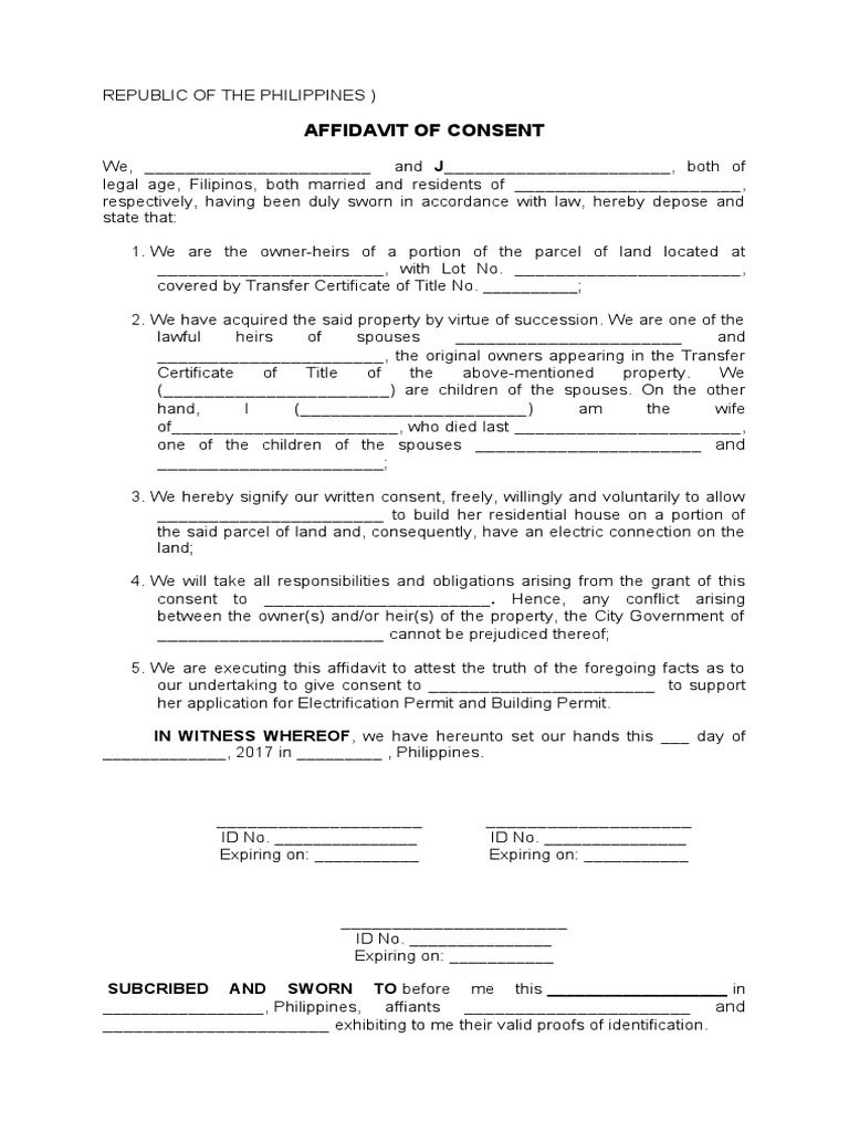 Affidavit of Consent To Build On Property - Mary | PDF | Affidavit ...