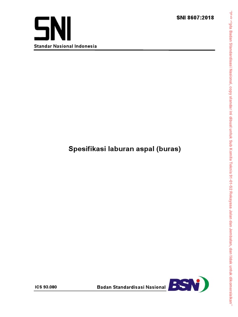 Spesifikasi Laburan Aspal (Buras) : Standar Nasional Indonesia | PDF