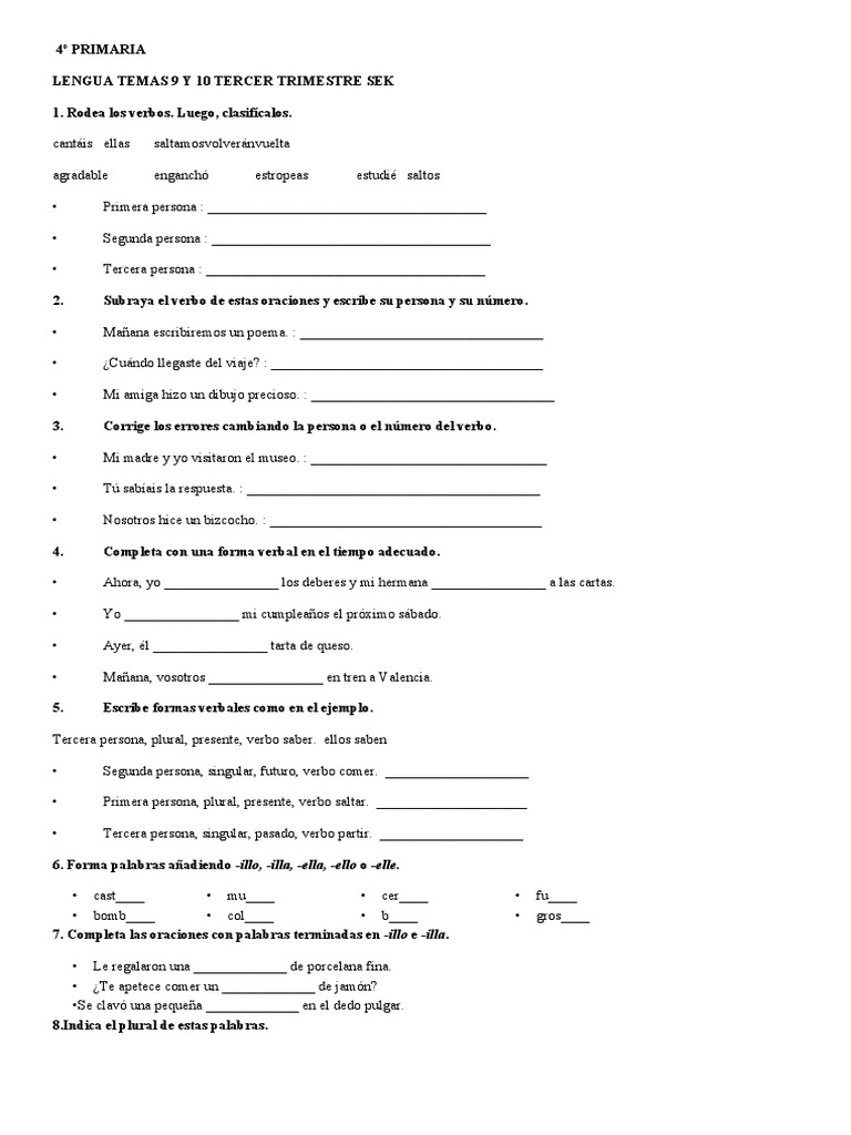 Verbos 4o Primaria | PDF | Verbo | Relaciones sintácticas