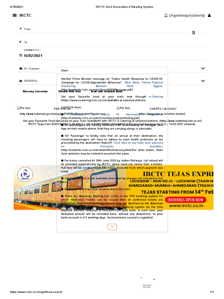 Irctc: (/nget/enquiry/alerts) | PDF | Business | Wellness