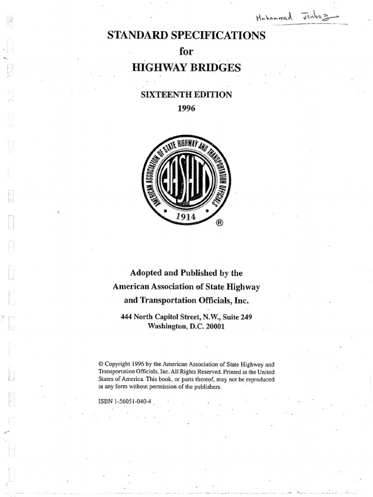 AASHTO Standard Specifications For Highway Bridge | PDF