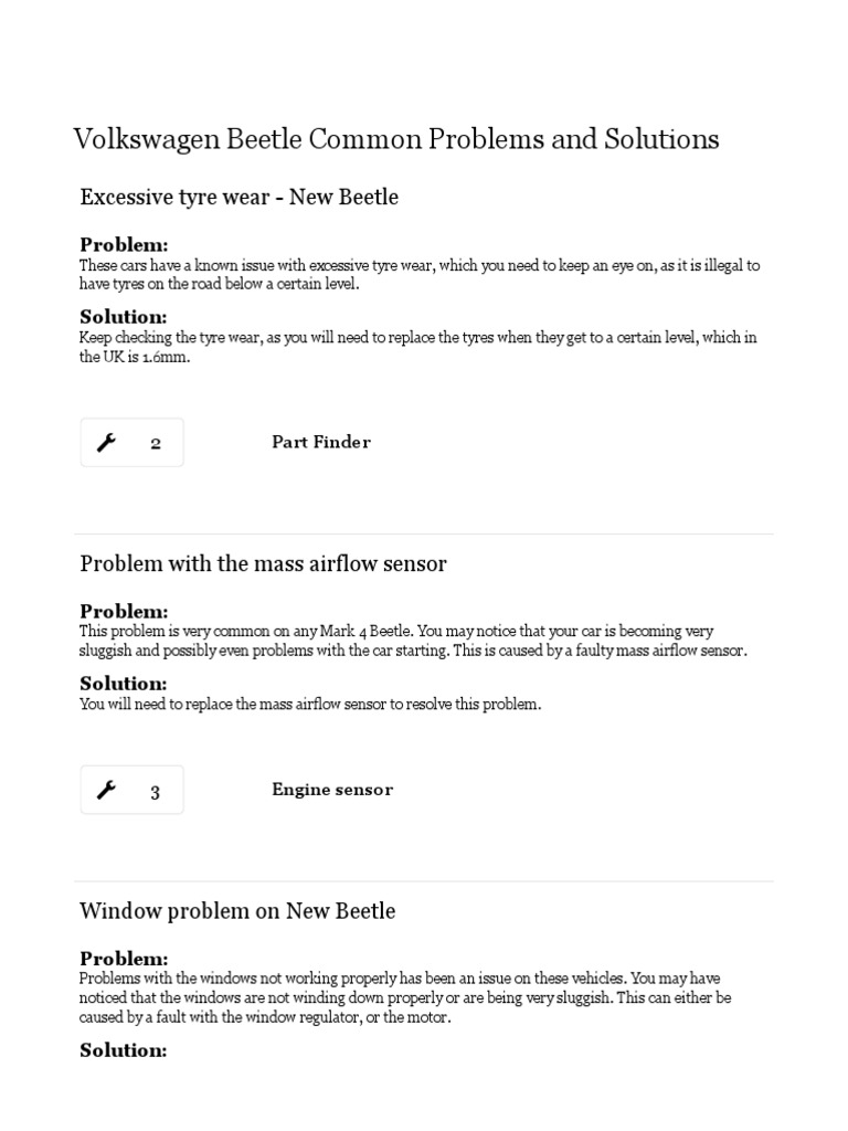 Volkswagen Beetle - Common Problems and Solutions | PDF | Wheeled ...