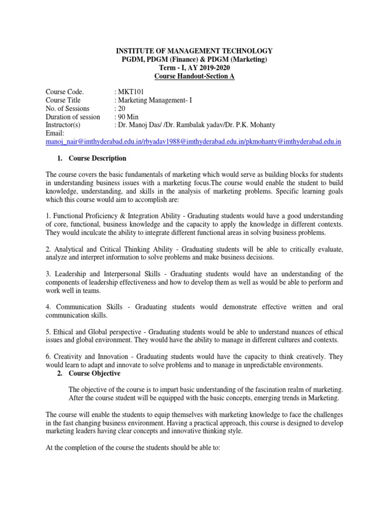 Marketing Management Course Outline | PDF | Brand | Marketing