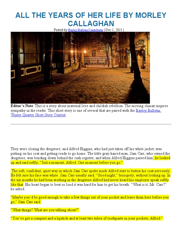 All The Years of Her Life by Morley Callaghan | PDF