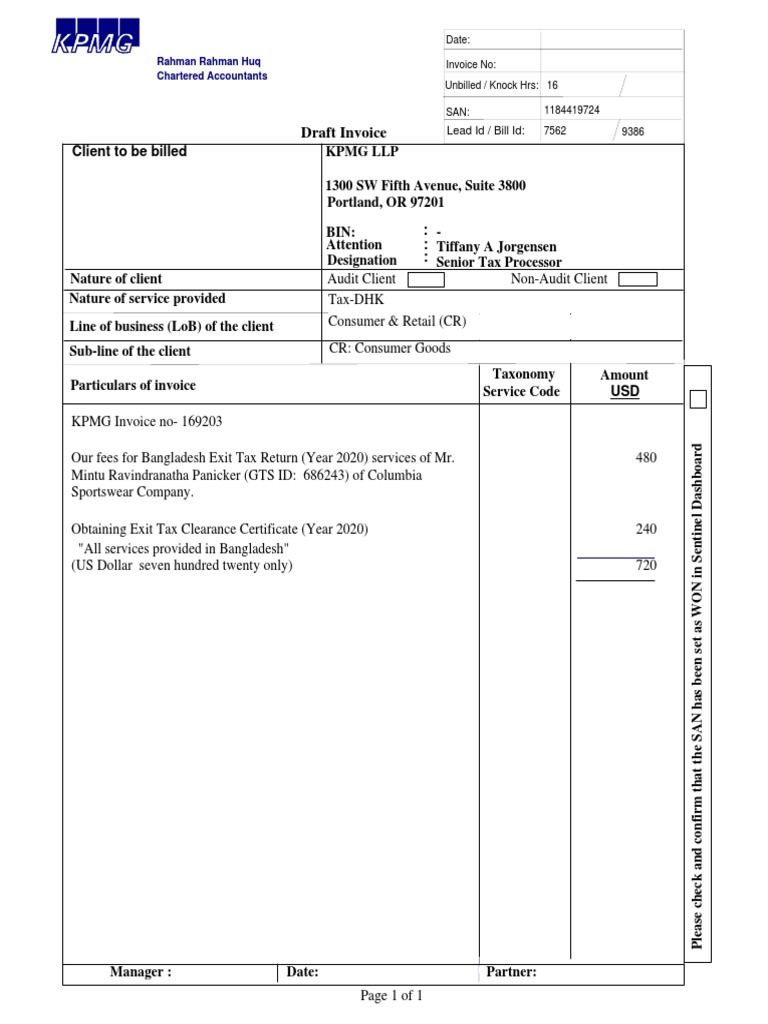Draft Invoice: Chartered Accountants Rahman Rahman Huq | PDF