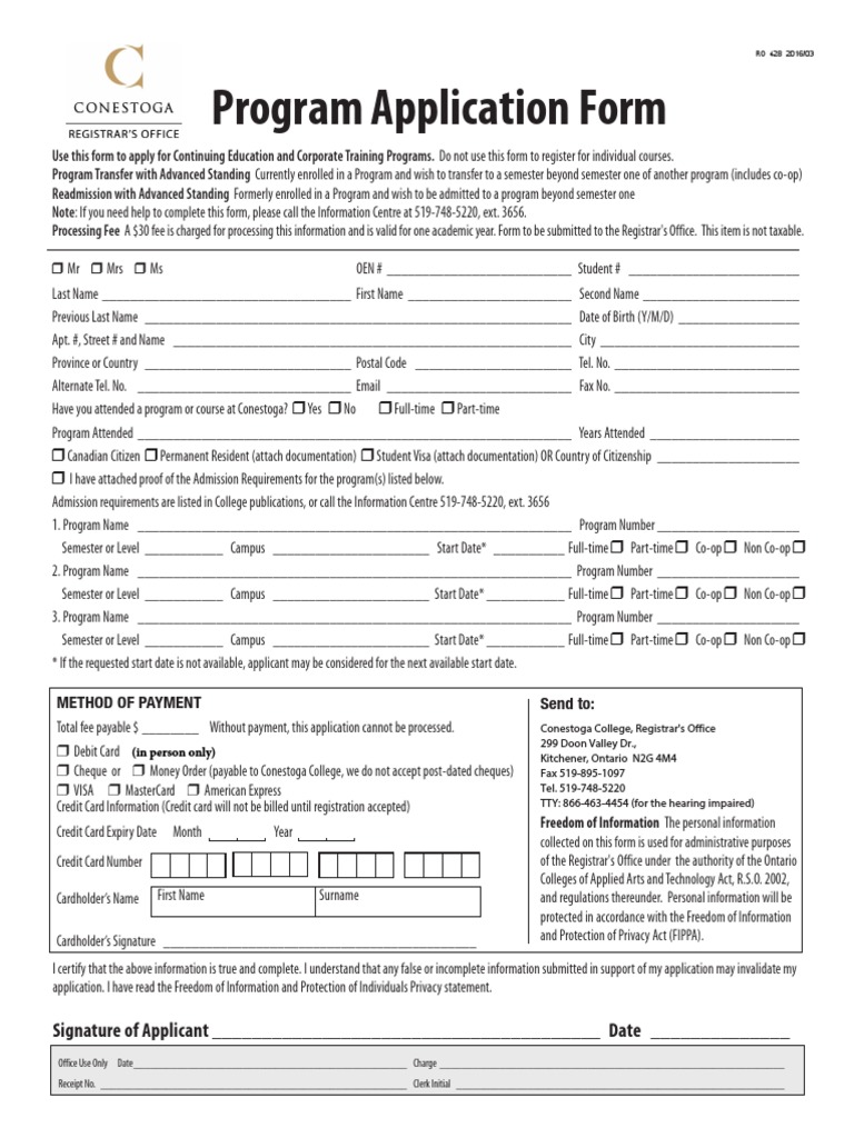 Conestoga Program Application | PDF | Credit Card | Payments