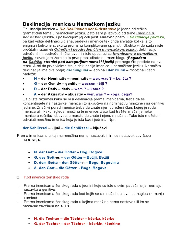 Deklinacija Imenica U Nemačkom Jeziku | PDF