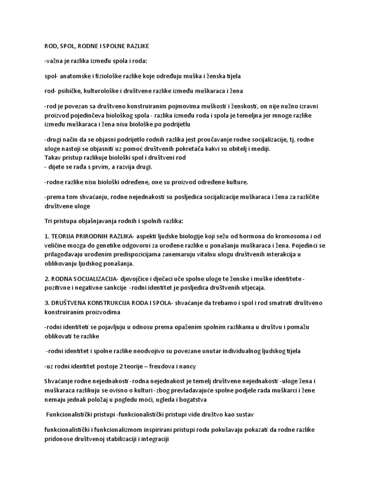 Rod, Spol, Rodne I Spolne Razlike | PDF