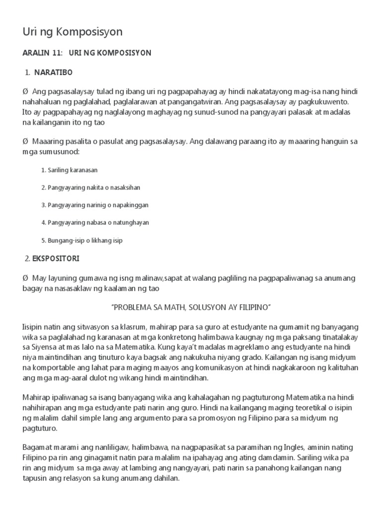 Uri NG Komposisyon | PDF